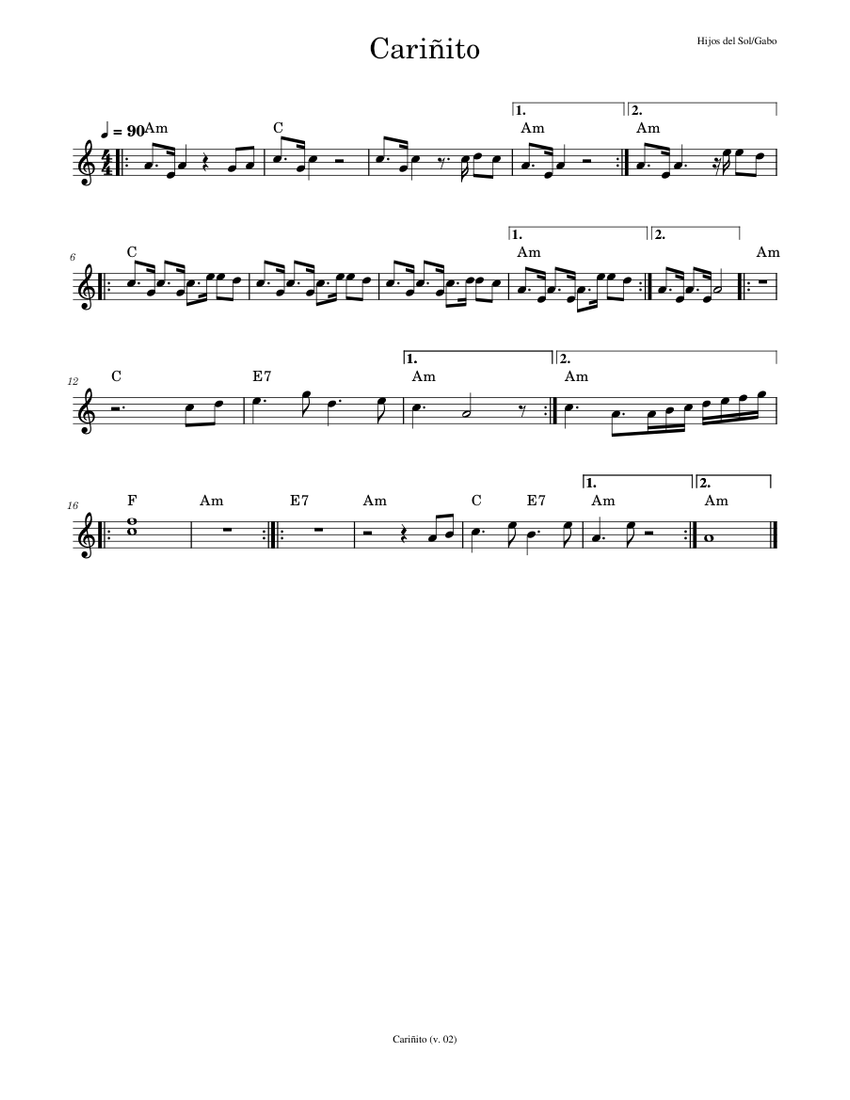 Cariñito Sheet Music with Chords for Saxophone tenor (Solo) | MuseScore.com