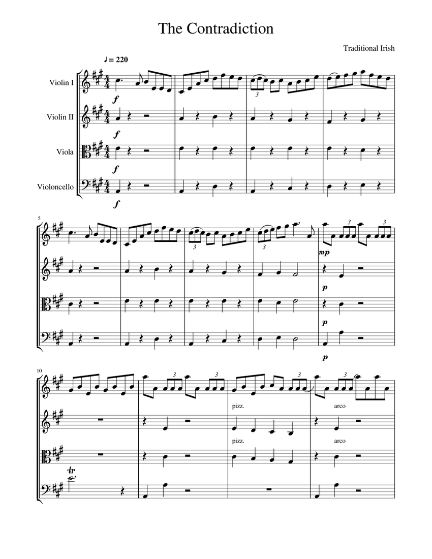 The Contradiction Sheet Music for Violin, Viola, Cello (String Quartet ...