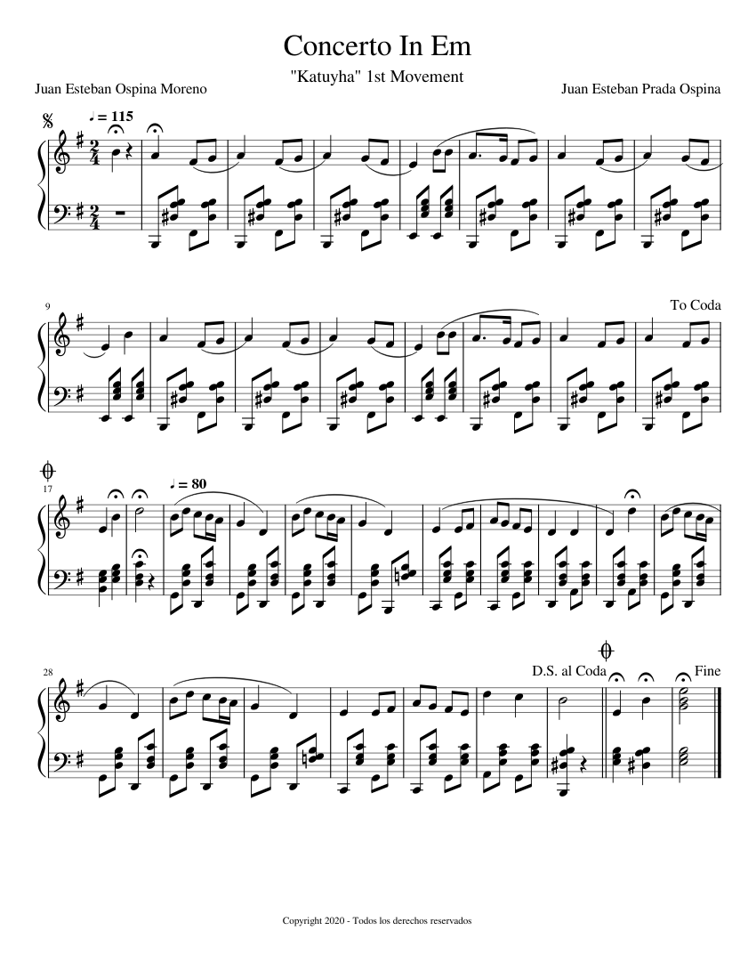 Concerto In Em Sheet Music for Piano (Solo) Easy | MuseScore.com
