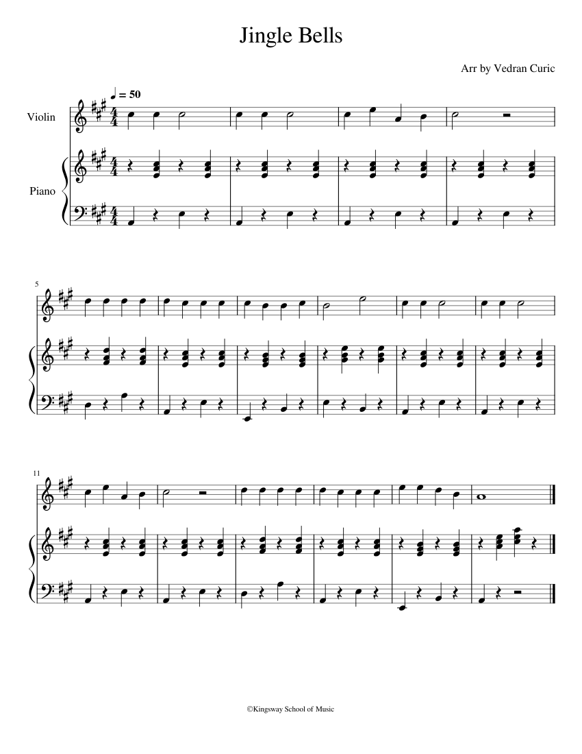 Jingle Bells Violin PIANO - Kingsway School of Music Sheet music for ...