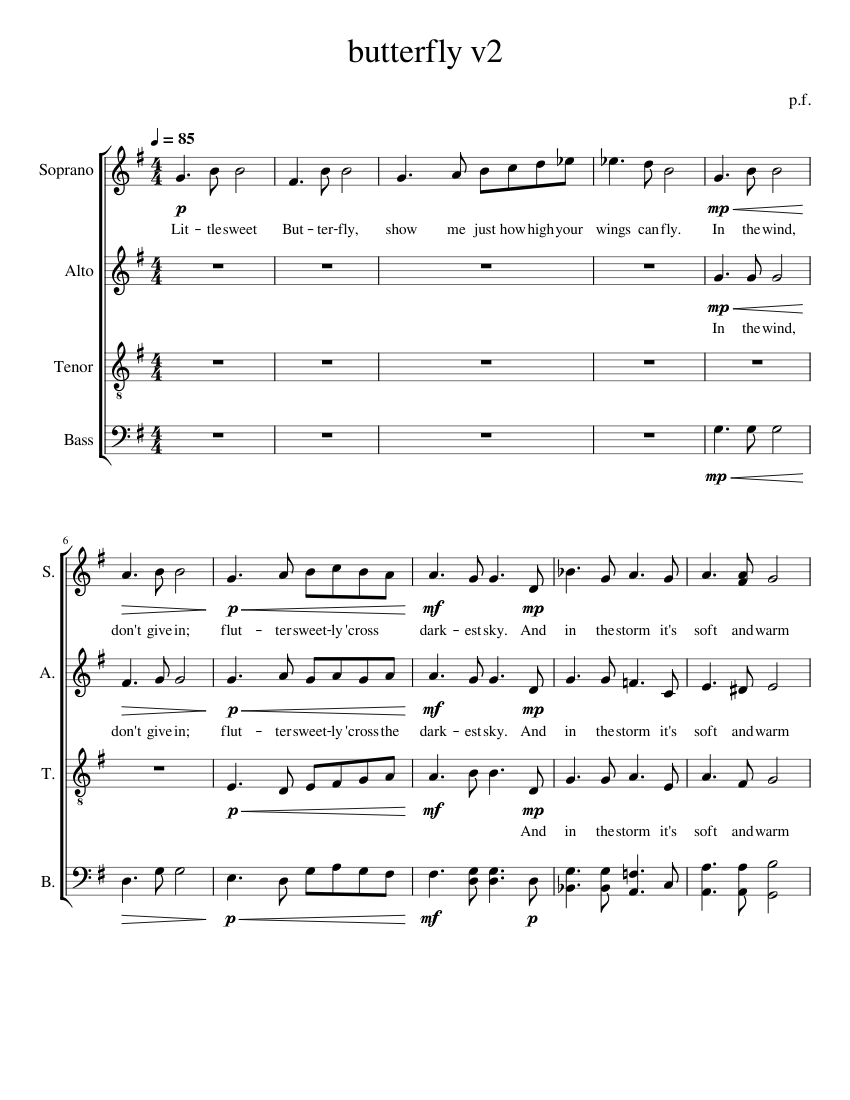 butterfly_v2 Sheet music for Soprano, Alto, Tenor, Bass voice (Choral ...