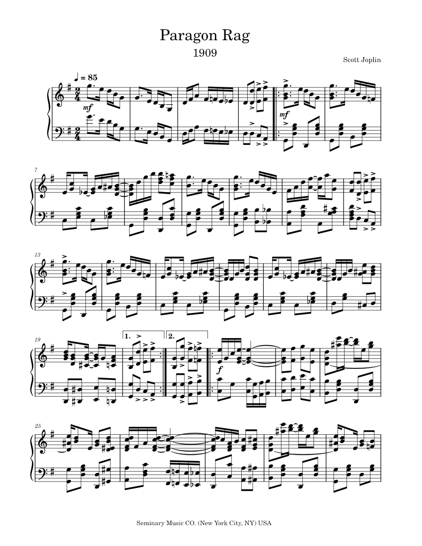 Paragon Rag by Scott Joplin (1909) Sheet music for Piano (Solo ...
