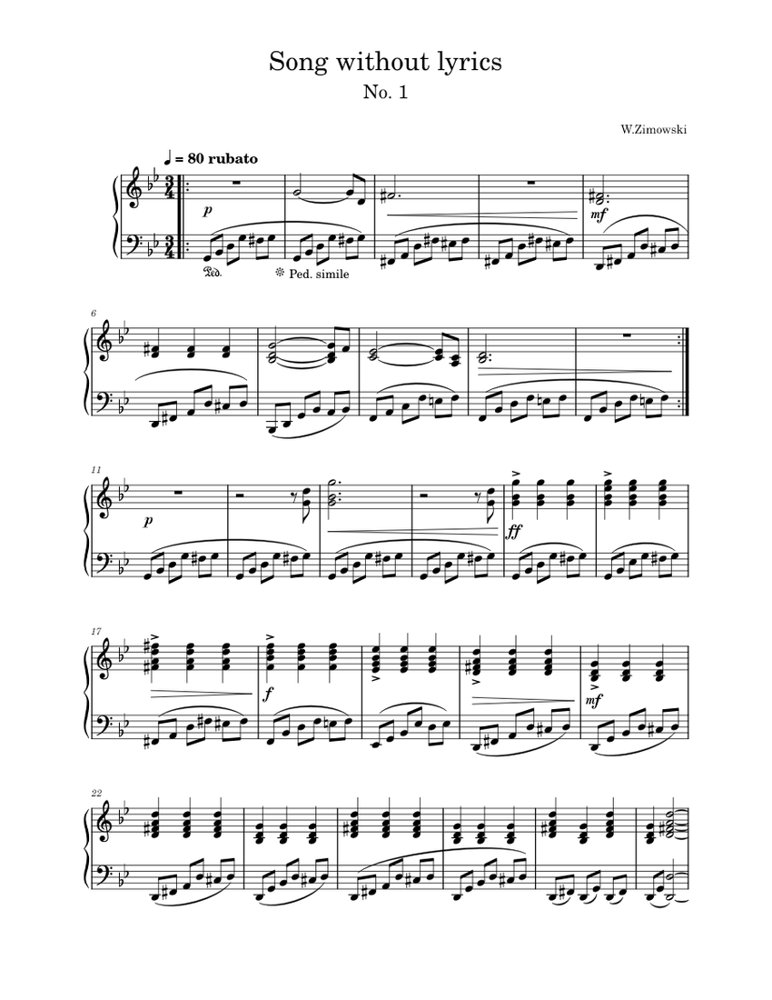 Song without lyrics no.1 Sheet music for Piano (Solo) Easy | Musescore.com