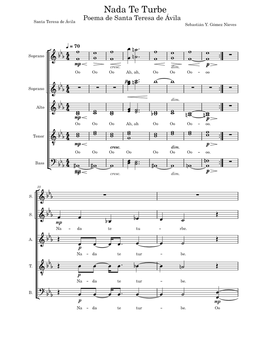 Nada Te Turbe - Sebastián Gómez Nieves Sheet music for Soprano, Alto ...