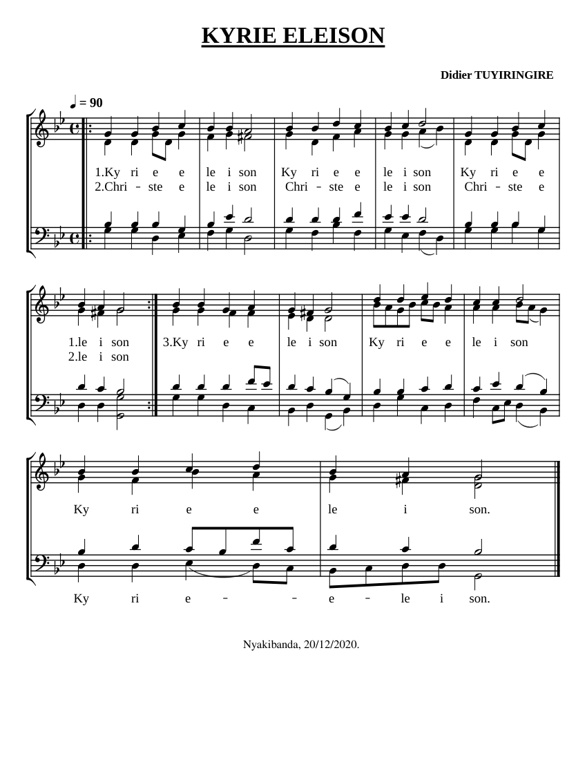 KYRIE_ELEISON par Didier TUYIRINGIRE Sheet Music for Piano (Church ...