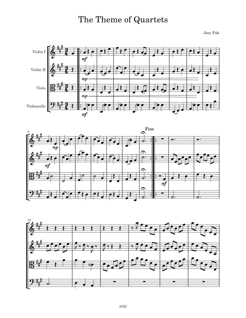 The Theme of Quartets Sheet music for Violin, Viola, Cello (String ...