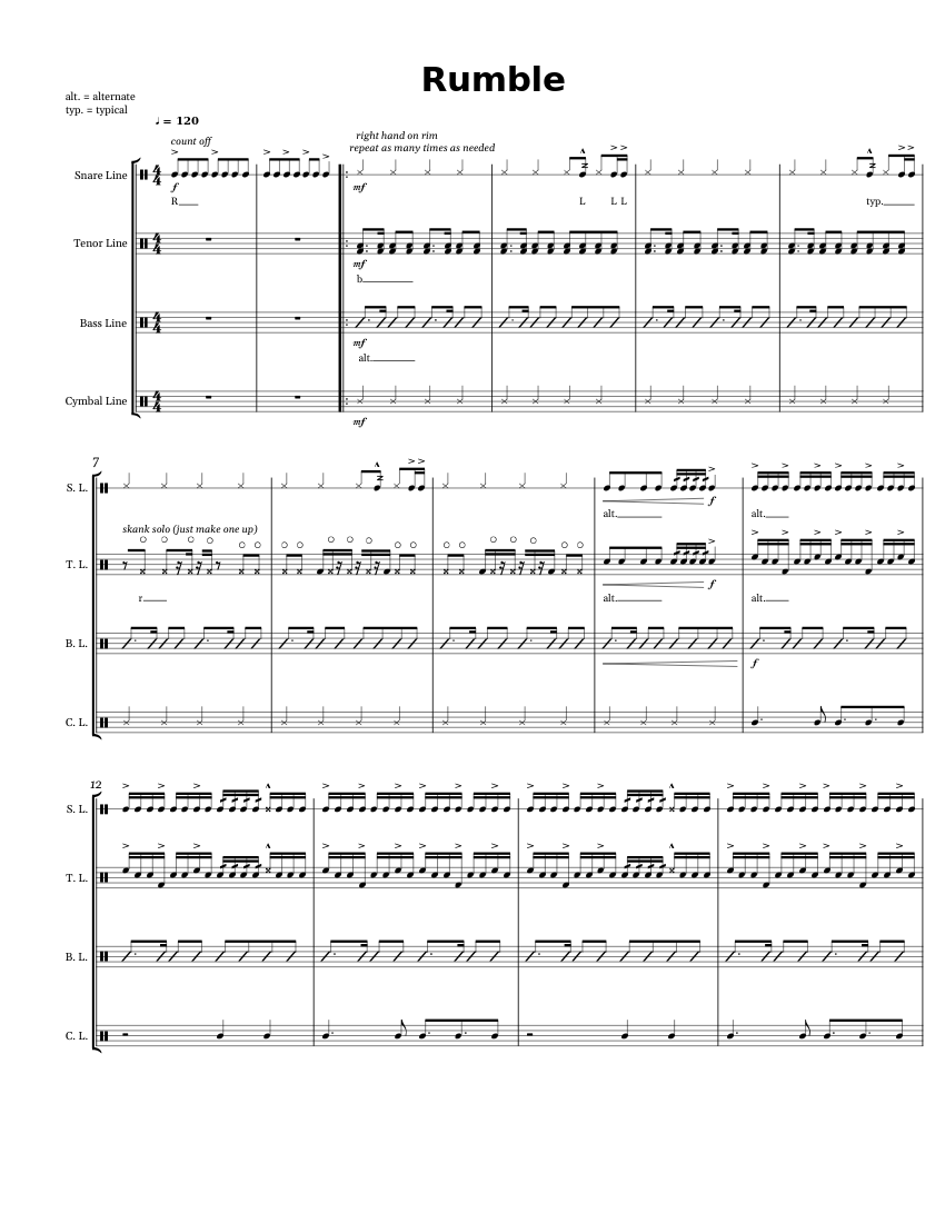 Rumble – jamesonkieu Sheet Music for Snare drum, Crash, Tenor drum ...
