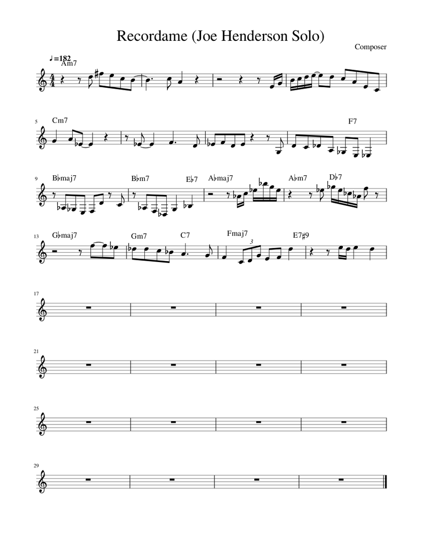 Recordame (Joe Henderson Solo) Sheet music for Piano (Solo) Easy ...
