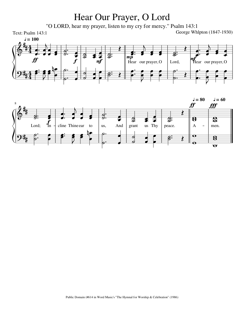 Hear Our Prayer, O Lord Sheet Music for Piano (Solo) Easy | MuseScore.com