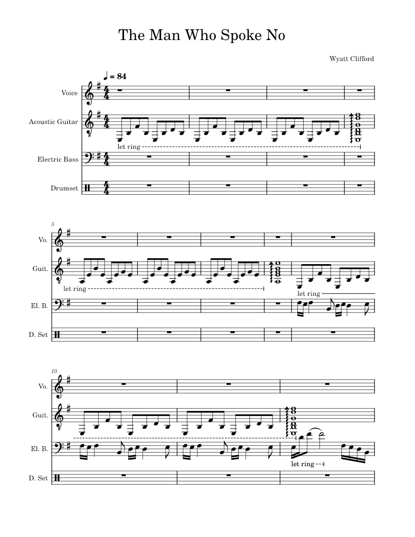 The Man Who Spoke No - Wyatt Clifford Sheet music for Vocals, Guitar ...