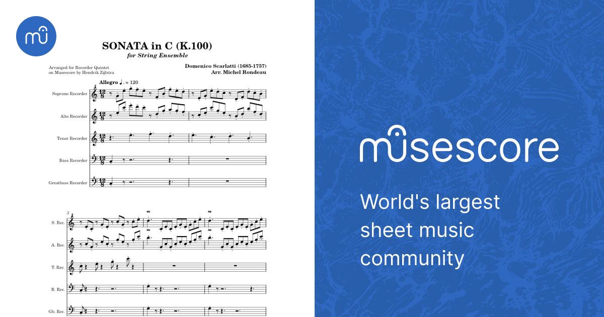 K 100 Scarlatti D, SONATA, Recorder Quartet Sheet Music for Recorder ...