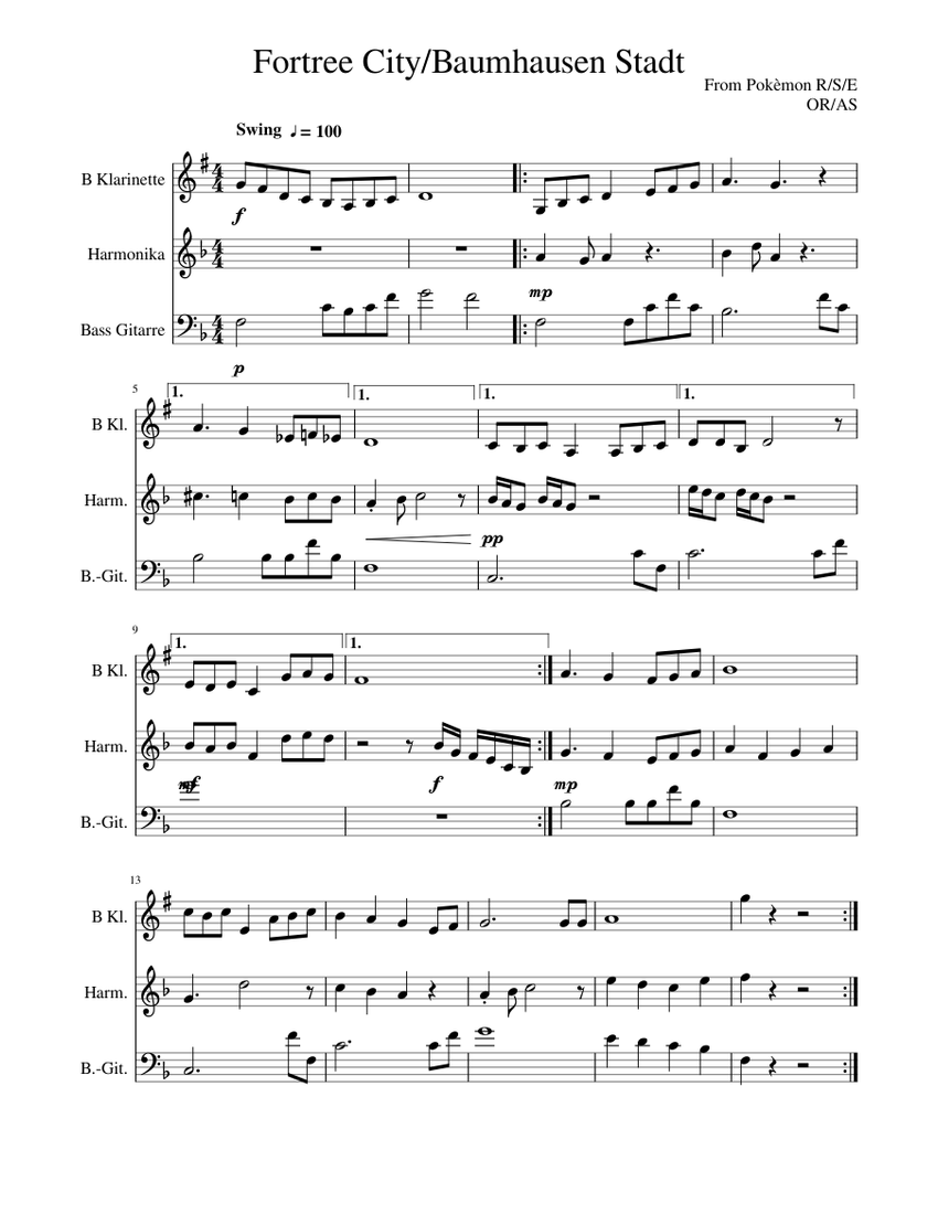 Fortree City - Pokémon R / S / S Sheet music for Clarinet in b-flat ...