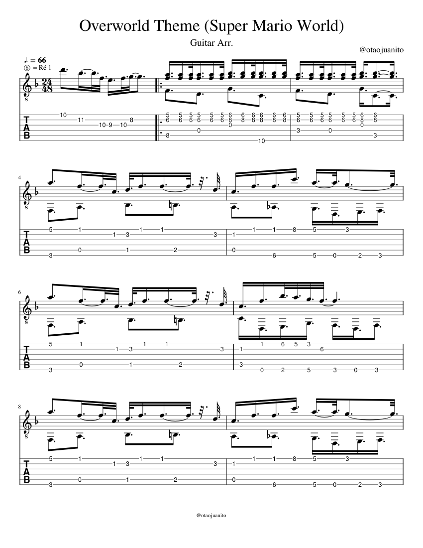 Overworld Theme (Super Mario World) - GUITAR SOLO Sheet Music and Tab ...
