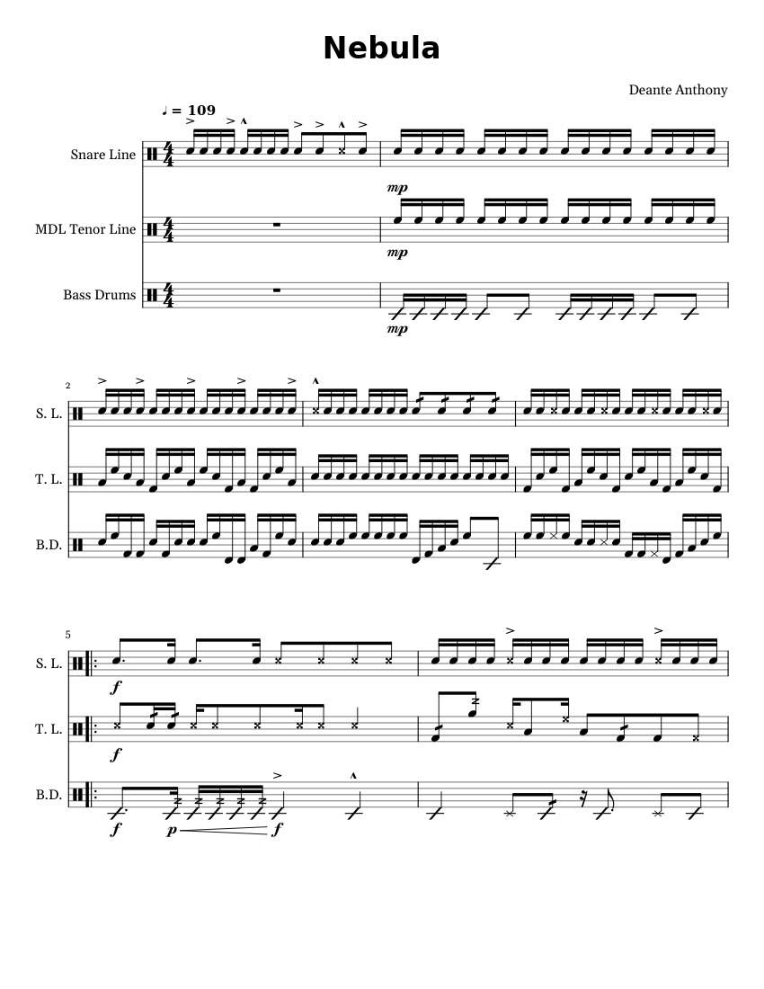 Nebula Sheet music for Snare drum, Tenor drum, Bass drum (Percussion Trio) | Musescore.com