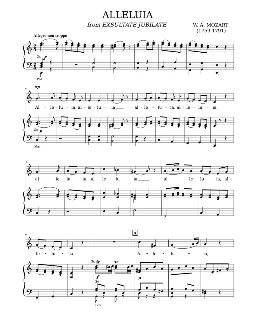 Alleluia - Exsultate Jubilate Sheet Music for Organ, Vocals (Mixed Duet ...