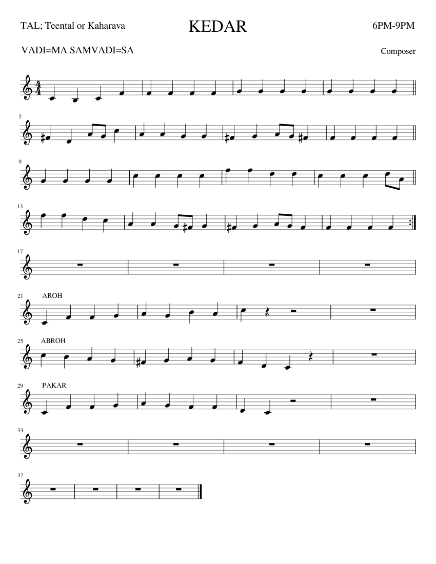 KEDAR Sheet music for Piano (Solo) Easy | Musescore.com