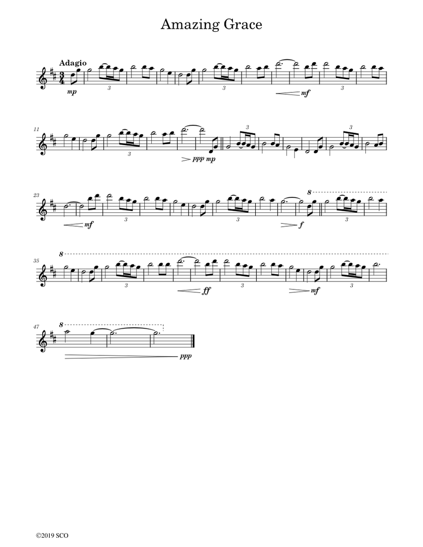 Amazing Grace Solo Sheet music for Saxophone soprano (Solo) | Musescore.com