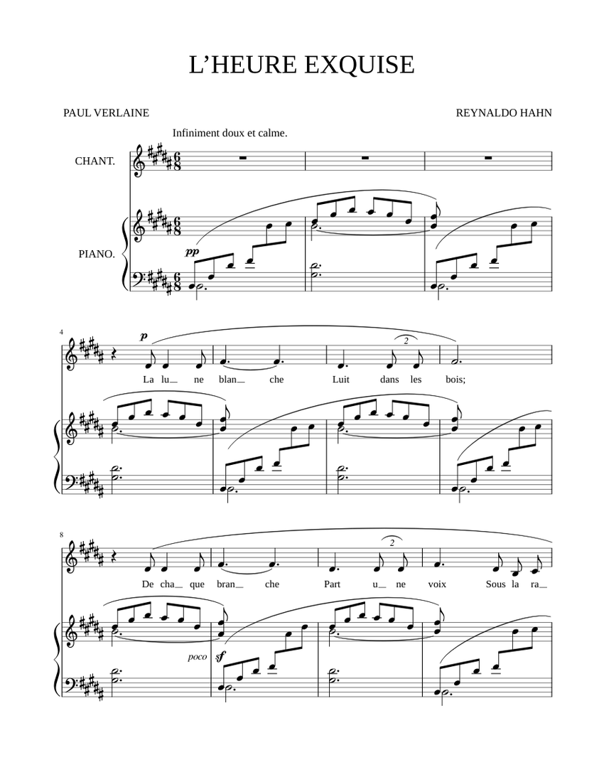 Reynaldo Hahn - L’Heure exquise Sheet Music for Piano, Vocals (Piano ...