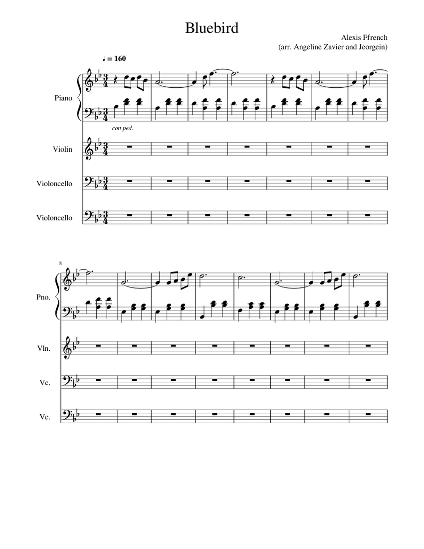 Bluebird Sheet Music for Piano, Violin, Cello (Chamber Orchestra ...