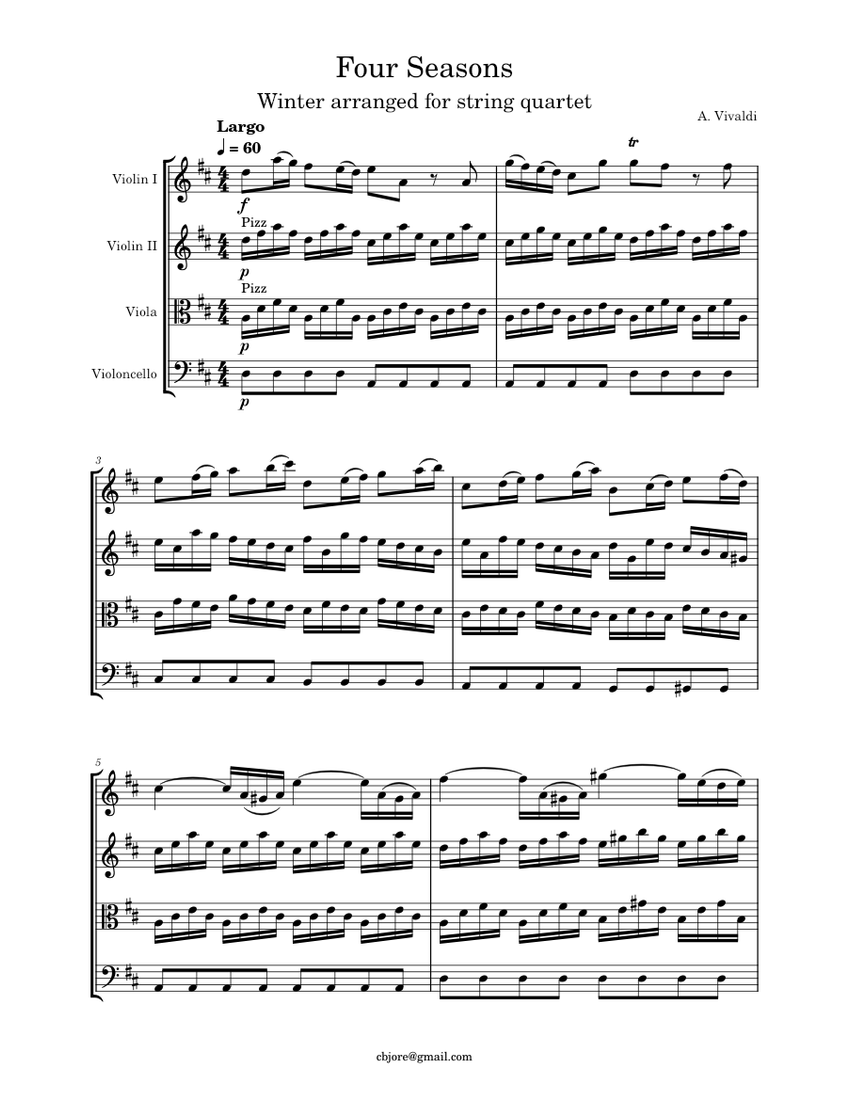 The four seasons - winter – Antonio Vivaldi Sheet Music for Violin ...