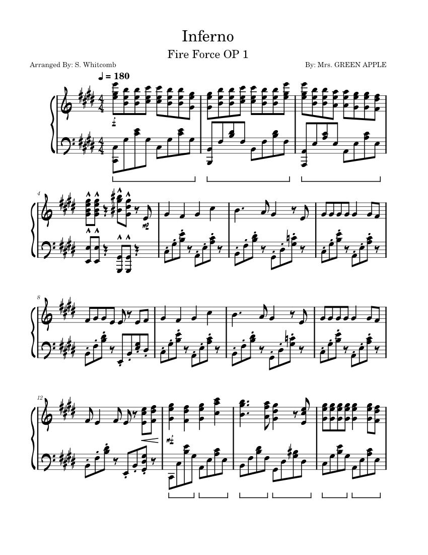 Inferno - Fire Force OP Sheet music for Piano (Solo) | Musescore.com
