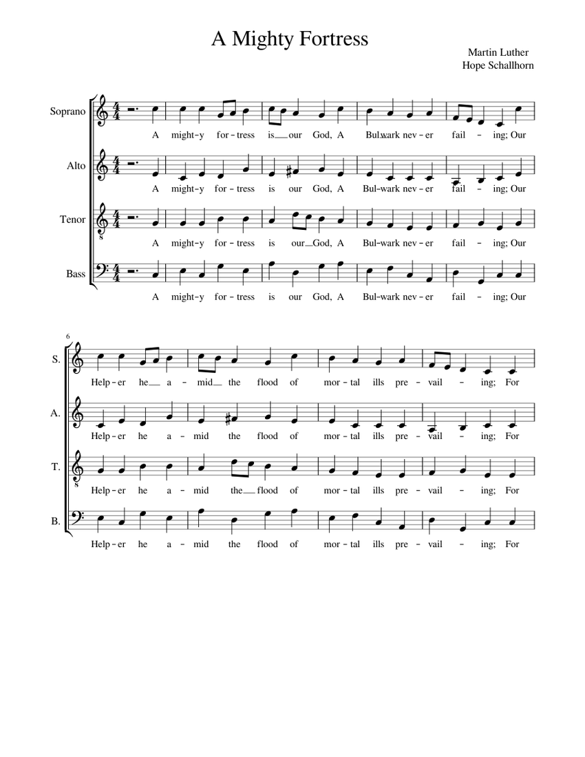 A Mighty Fortress Sheet Music for Soprano, Alto, Tenor, Bass voice ...