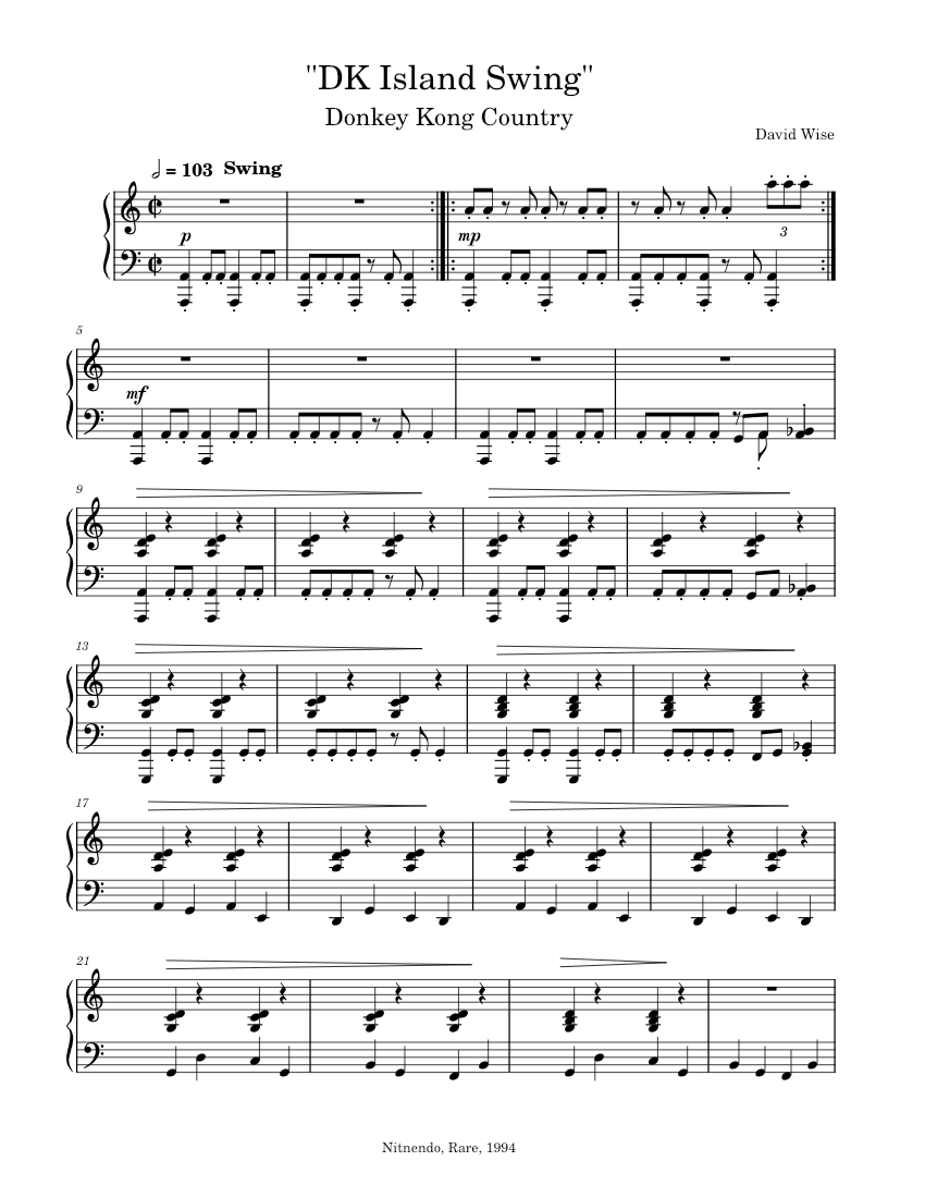 DK Island Swing (Donkey Kong Country) Sheet music for Piano (Solo ...