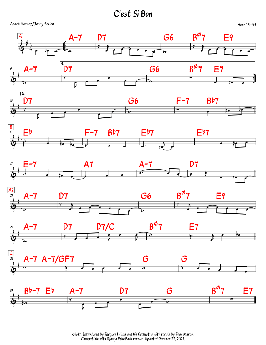 C'est Si Bon Sheet music for Piano (Solo) | Musescore.com