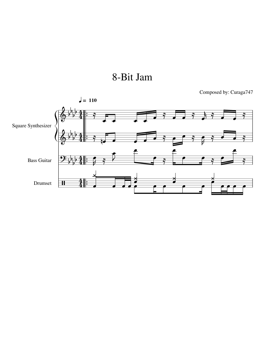 8-Bit Jam Sheet Music for Bass guitar, Drum group, Synthesizer (Mixed ...