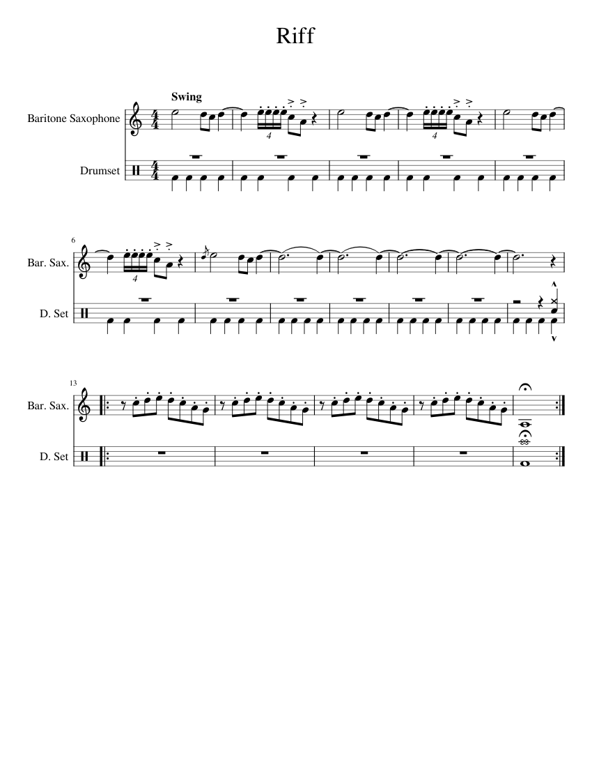 Bari Sax Riff Sheet music for Saxophone baritone, Drum group (Mixed ...