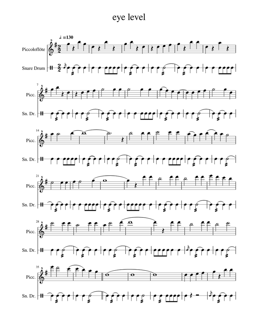 Eye level Sheet music for Flute piccolo, Snare drum (Mixed Duet ...