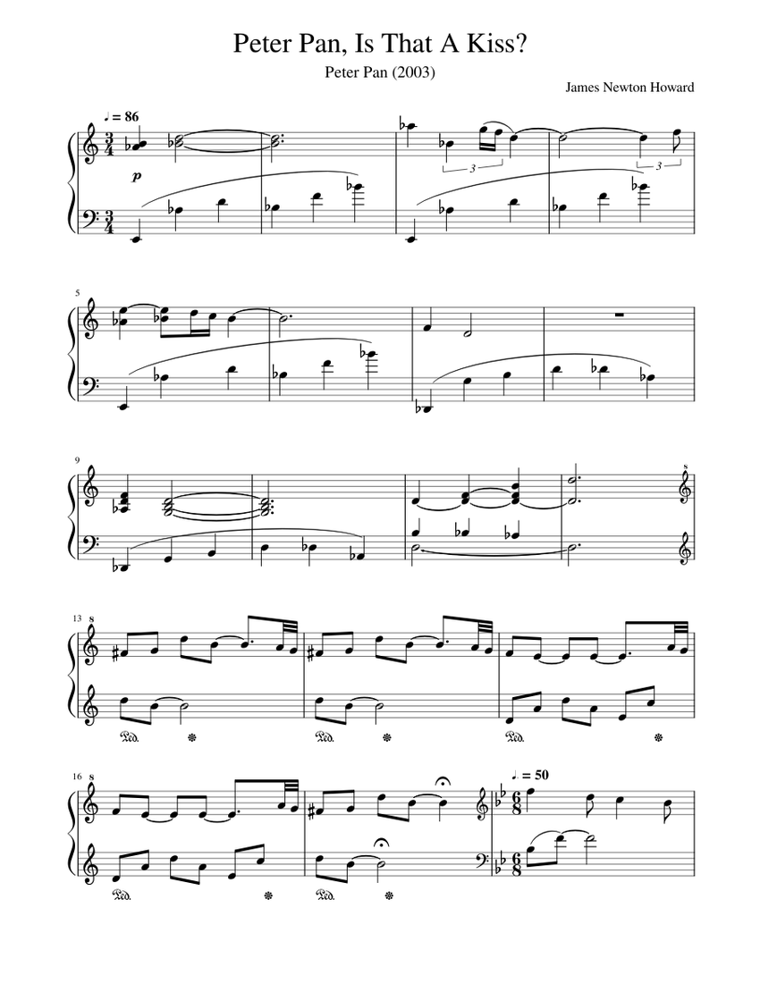 Peter Pan (2003) - Peter Pan, Is That A Kiss? Sheet Music for Piano ...