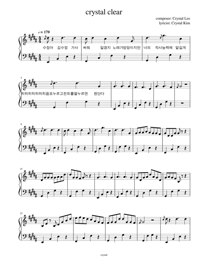crystal_clear Sheet Music for Piano (Solo) easy | MuseScore.com