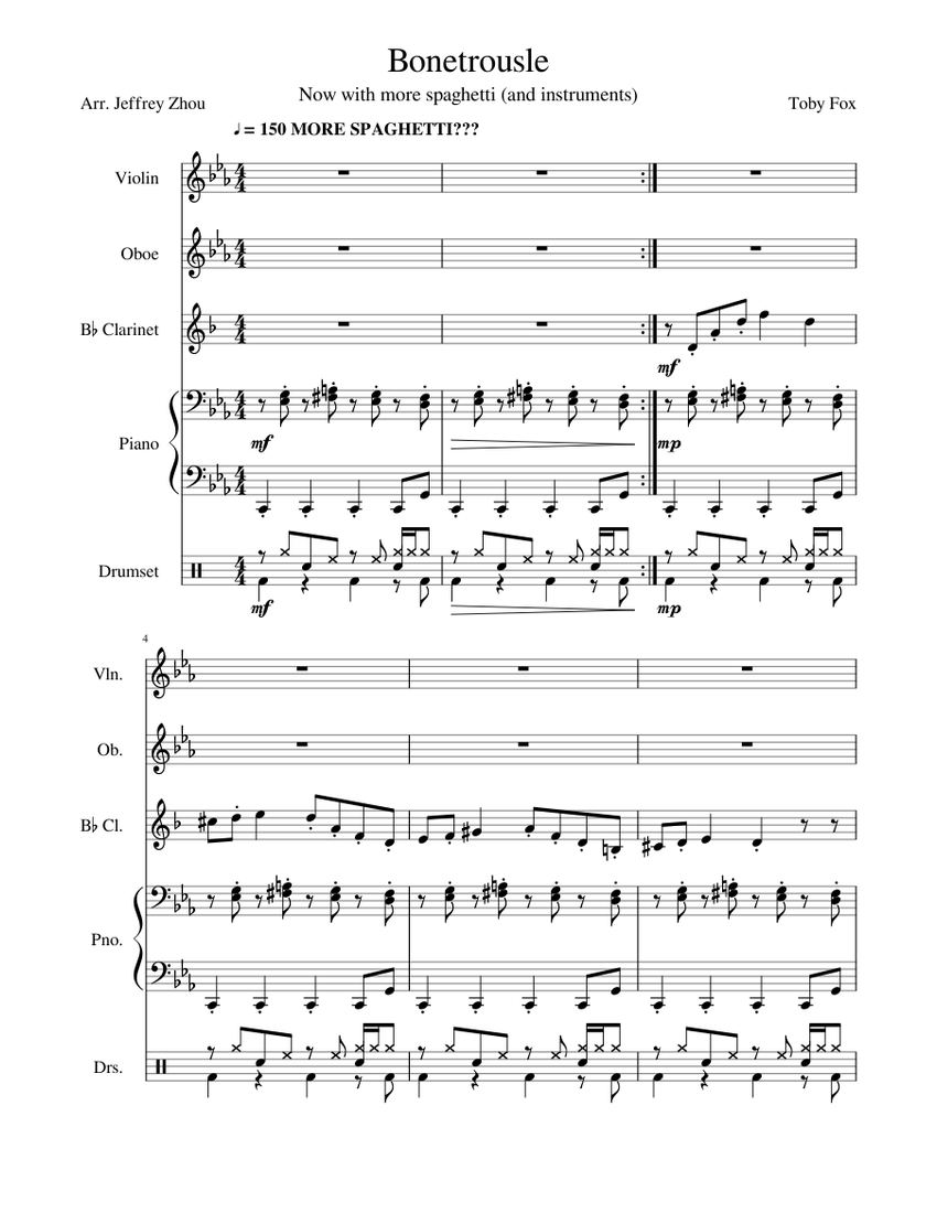 Undertale OST - Bonetrousle (Ensemble) Sheet music for Piano, Oboe ...