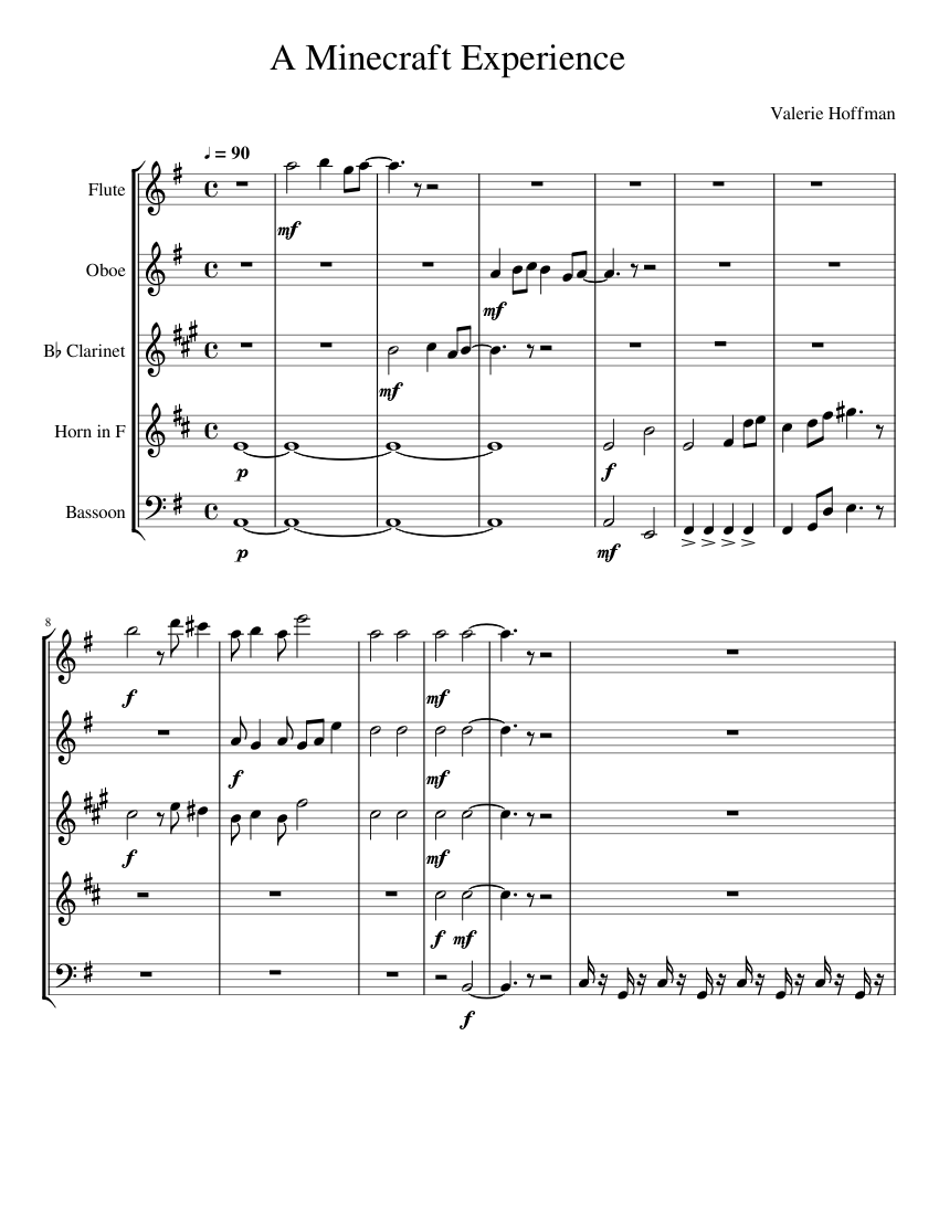 A_Minecraft_Experience Sheet Music for Flute, Oboe, Clarinet in b-flat ...