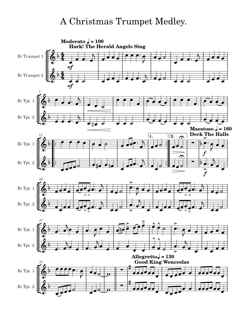 A Christmas Meldly for Two Trumpets Sheet music for Trumpet in b-flat ...
