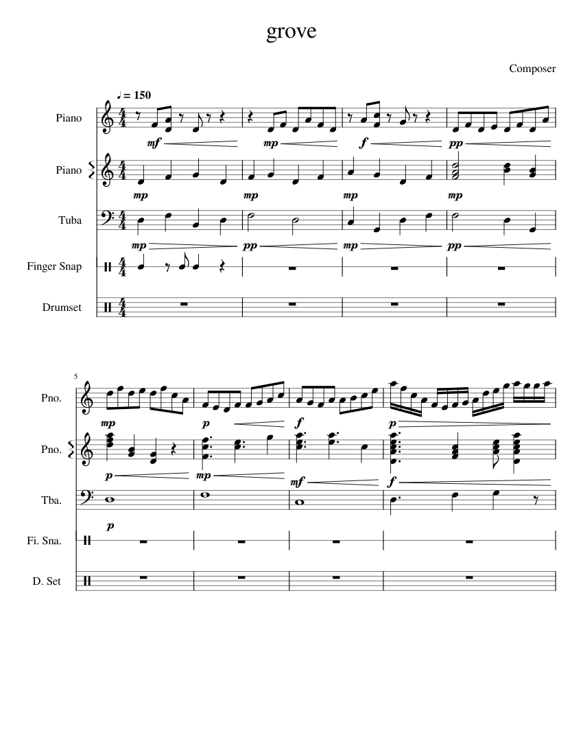 grove Sheet music for Piano, Tuba, Drum group, Snap (Mixed Quintet ...