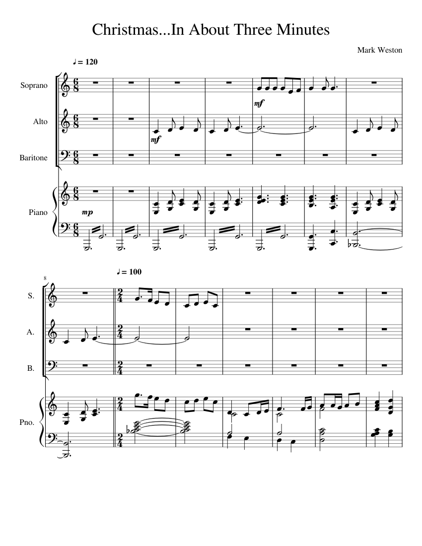 Christmas In About Three Minutes SAB Arr. Weston Sheet music for Piano ...