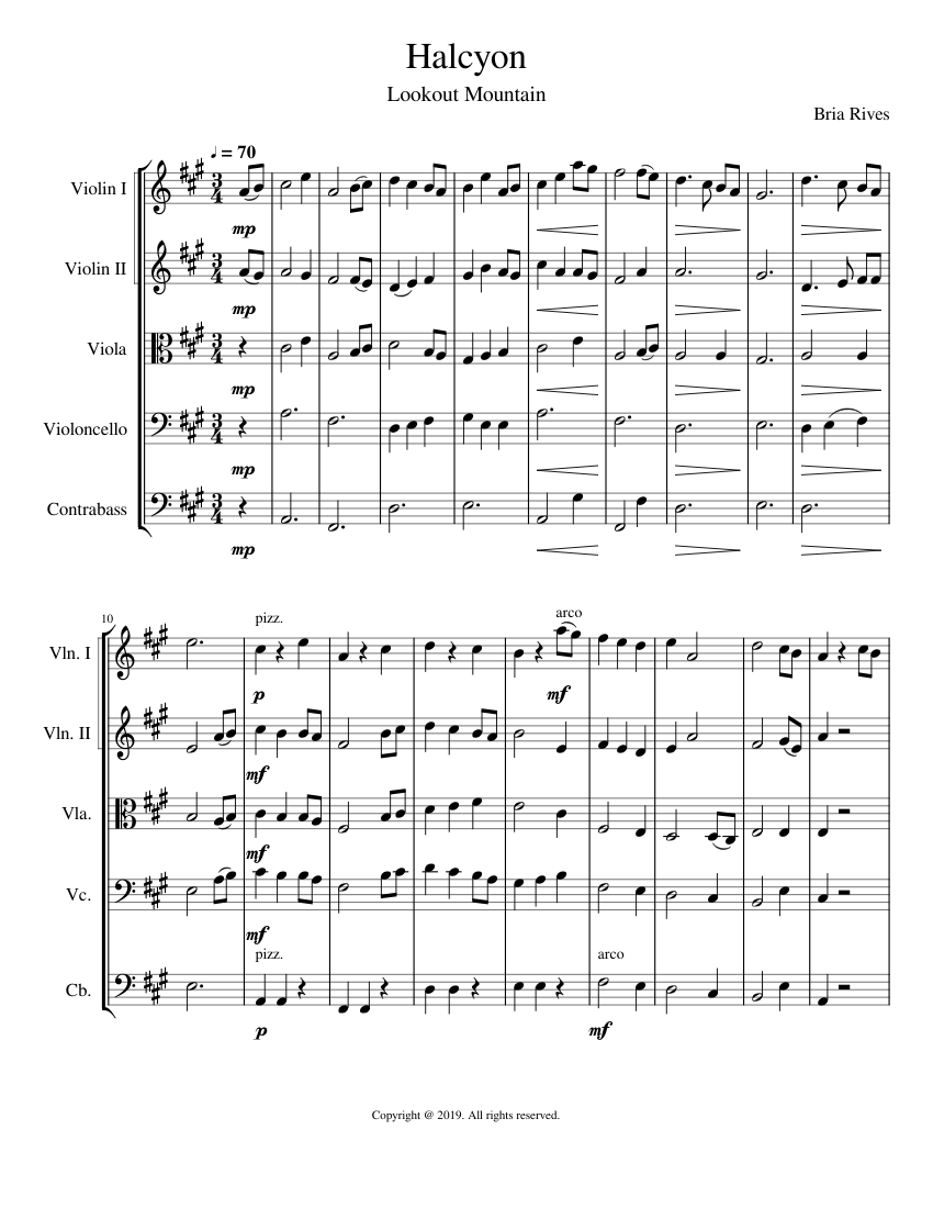 Halcyon Sheet music for Contrabass, Violin, Viola, Cello (String ...