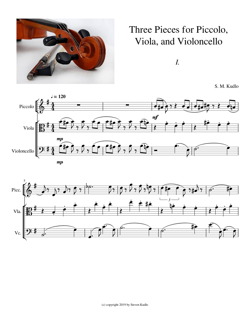 Three Pieces for Piccolo, Viola, and Violoncello - piano tutorial