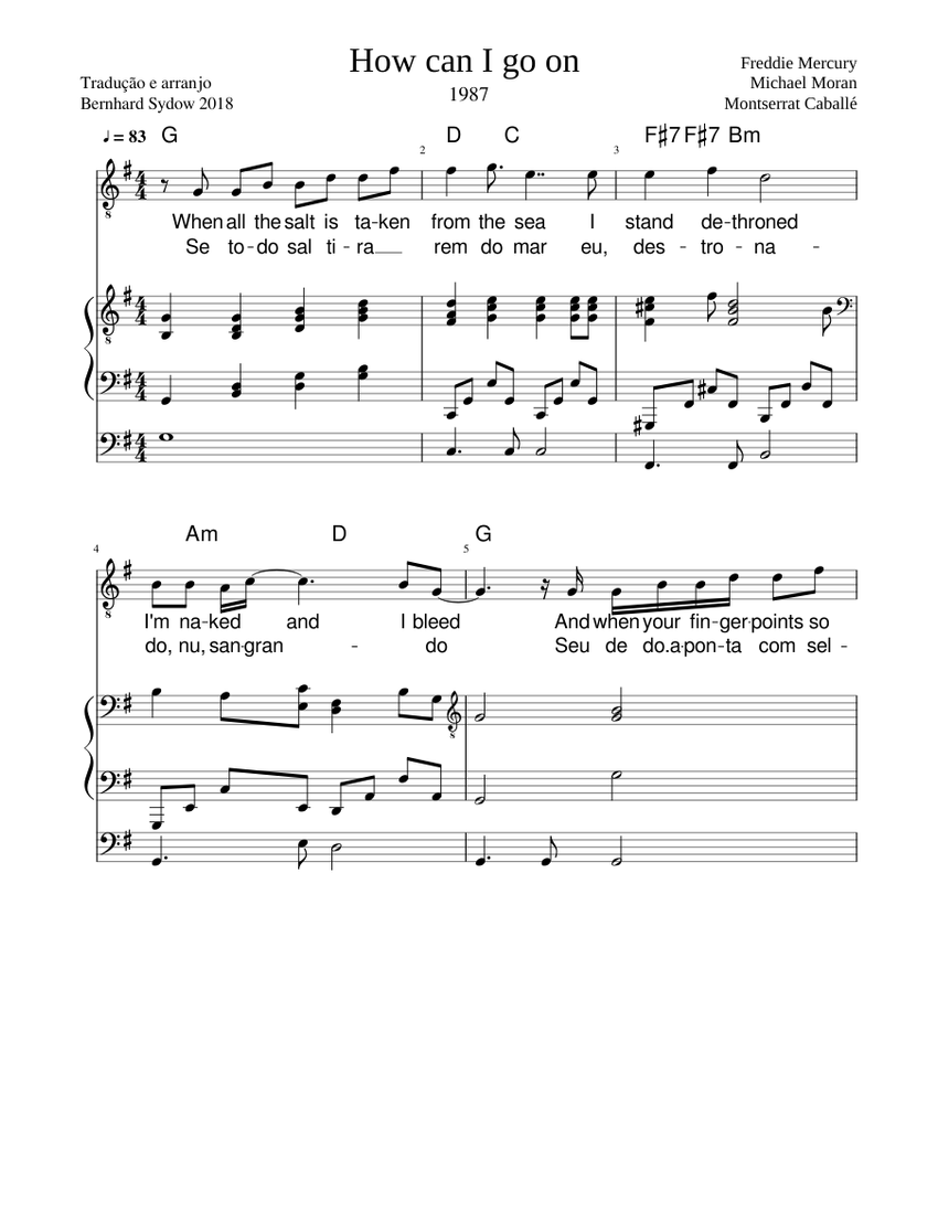 HOW CAN I GO ON Sheet Music with Chords for Flute, Bass guitar (Mixed ...