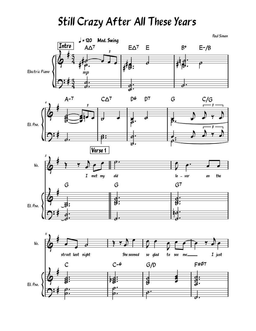 Still crazy after all these years – Paul Simon Sheet Music with Chords ...