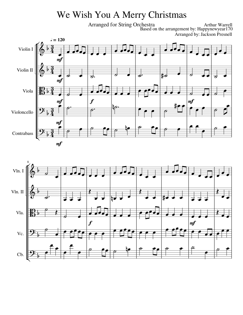 We Wish You A Merry Christmas Sheet music for Contrabass, Violin, Viola ...