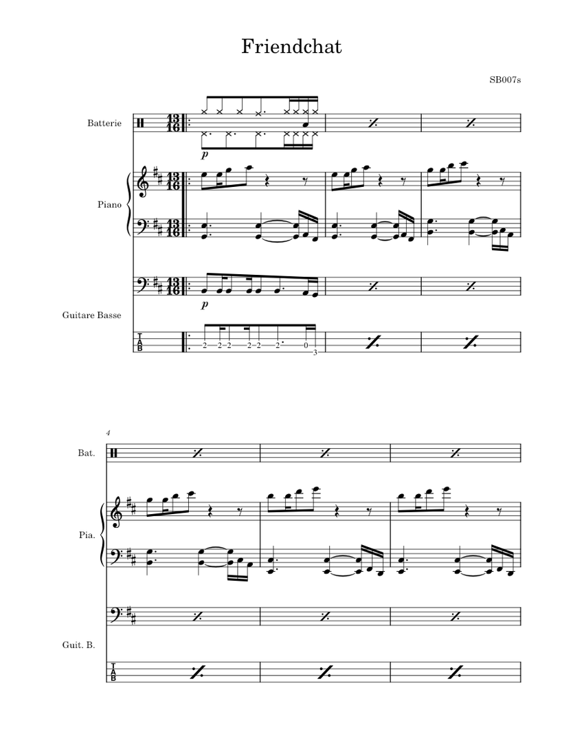 Friendchat - SB007s Sheet music for Piano, Bass guitar, Drum group ...