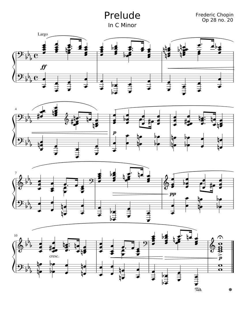 Chopin - Prelude in C Minor op 28 n o20 Sheet Music for Piano (Solo ...