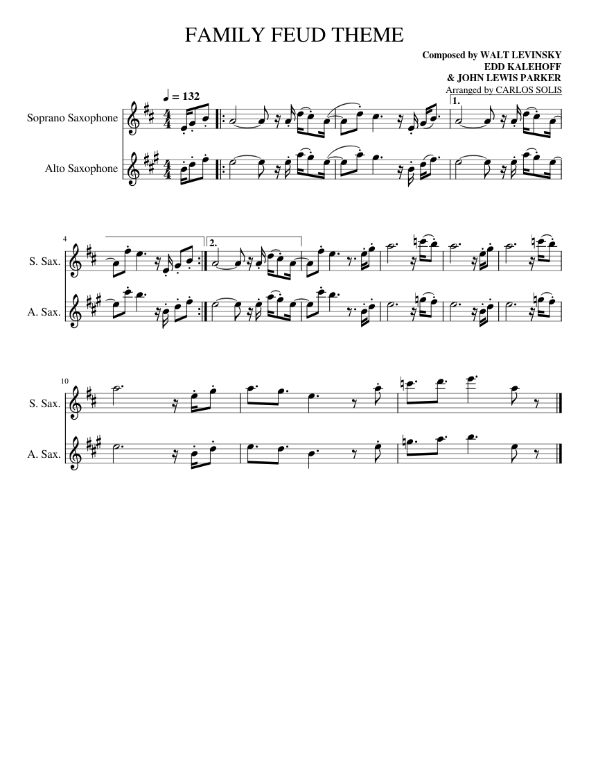 FAMILY FEUD THEME by CARLIT0CHURRIT0 Sheet Music for Saxophone alto, Saxophone soprano (Woodwind ...