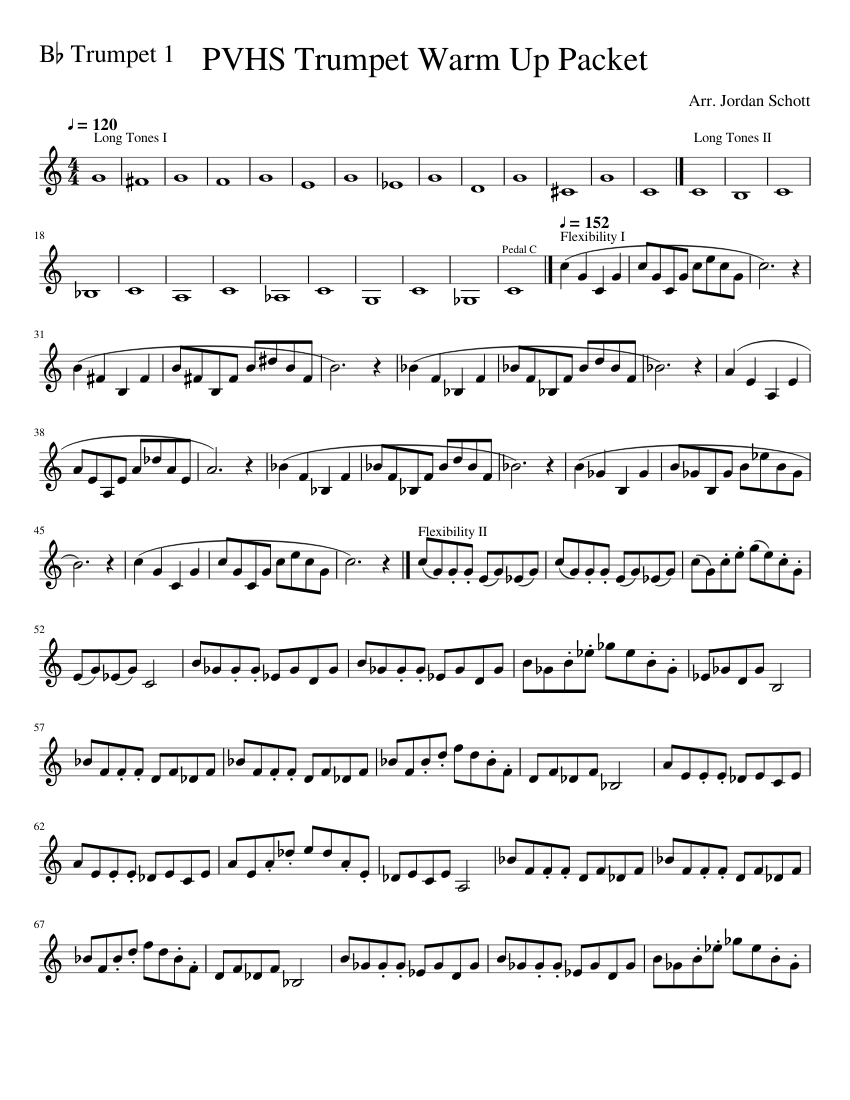 PVHS Trumpet Warm Up Packet Bb Trumpet 1 Sheet music for Trumpet in b ...
