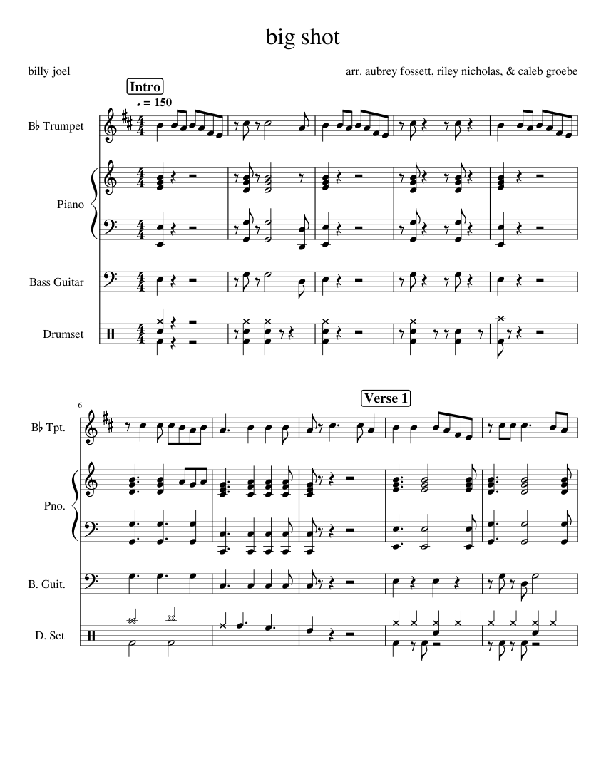 Big Shot - Billy Joel Sheet Music for Piano, Trumpet in b-flat, Bass ...