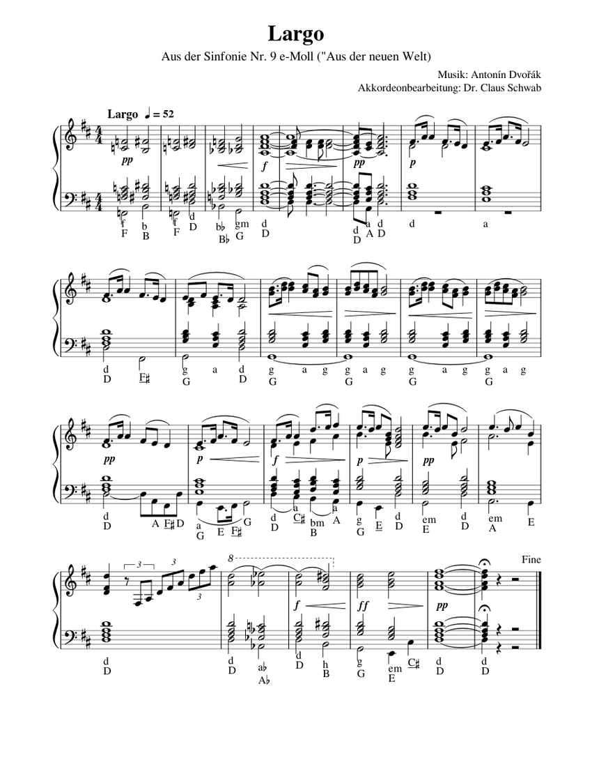 Largo - Dvorak Sheet Music with Chords for Accordion (Solo) | MuseScore.com