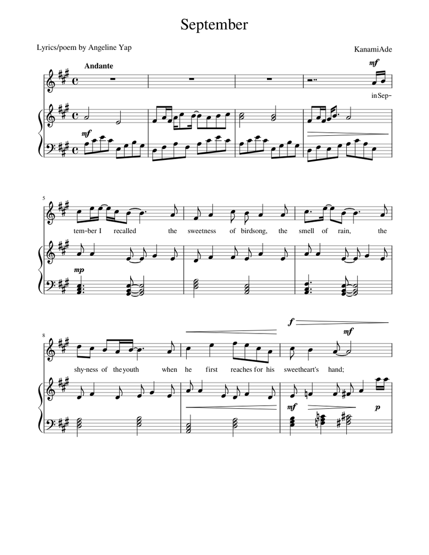 September (voice and piano piece based on poem 'September') Sheet Music ...